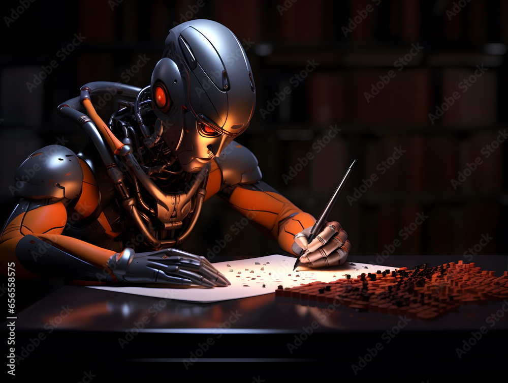 Robot writing. Concept of AI writing assistant. Stock Photo | Adobe Stock