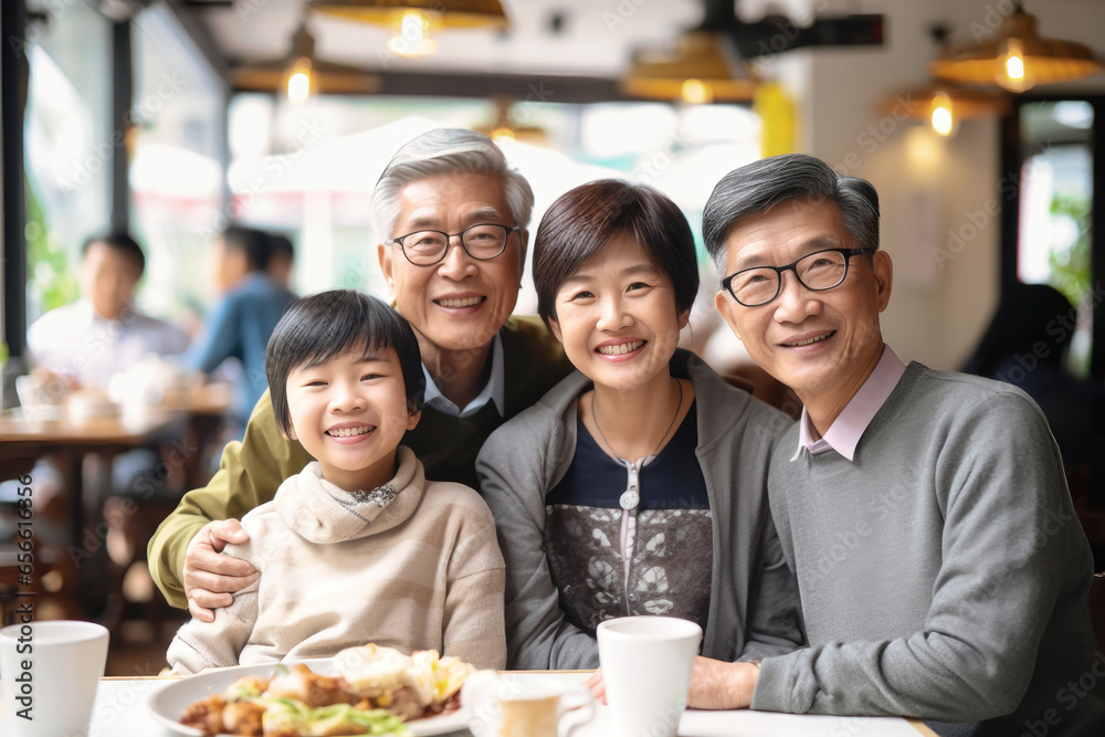 Big Asian family together. Family photo of joyful children and old ...