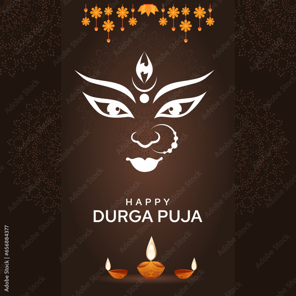Happy durga puja creative banner background design with goddess durga ...