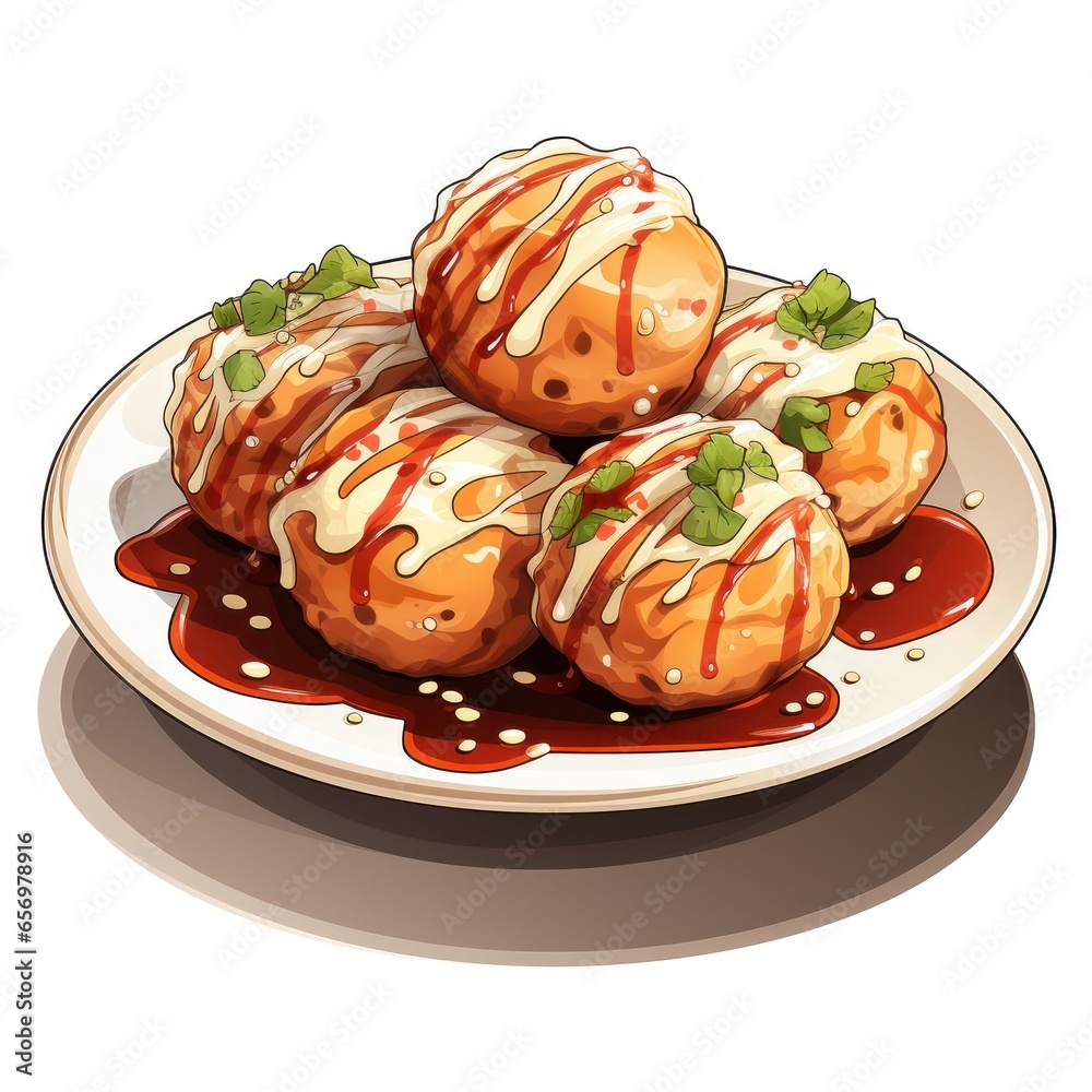 Takoyaki octopus ball, japanese food, snack with sauce and sticks ...