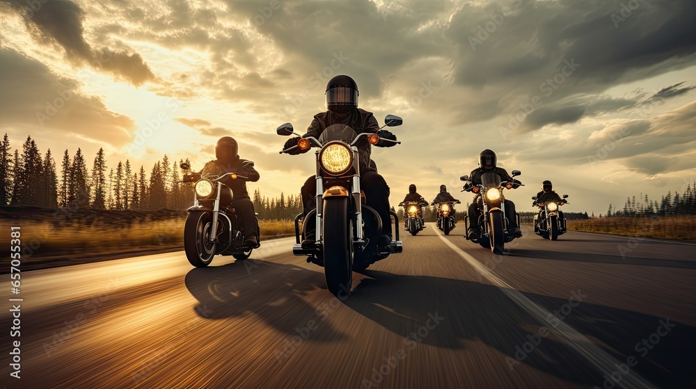Group of cruiser-chopper motorcycle riders Stock Photo | Adobe Stock
