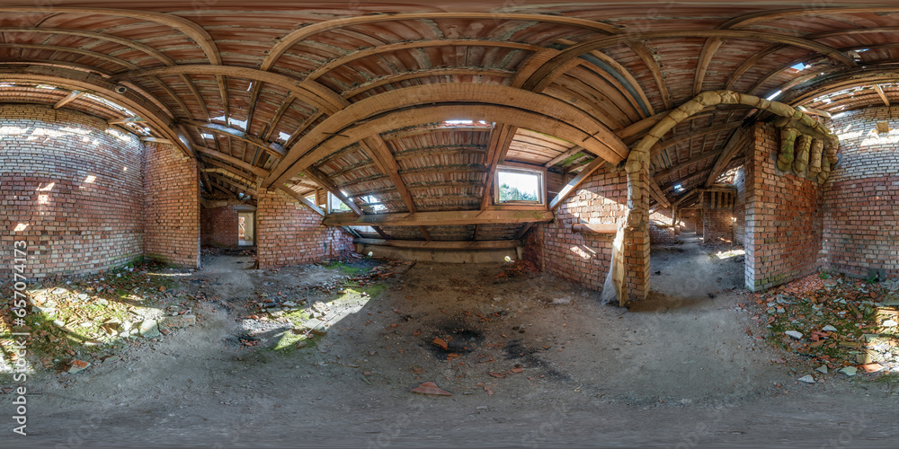 360 hdri panorama inside abandoned ruined decaying old destroyed ...