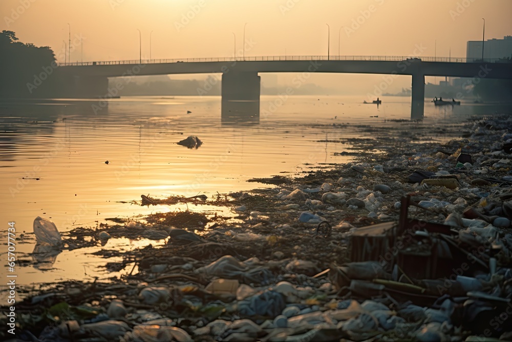 Environmental disaster. River pollution. Nature cry for help. Polluted ...