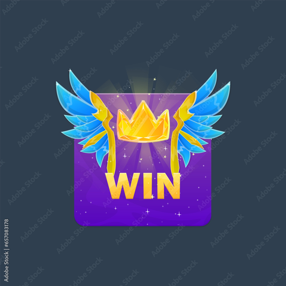 Winner Game UI Reward Pop Up Window Golden Casino Style Dark Wings Gem ...