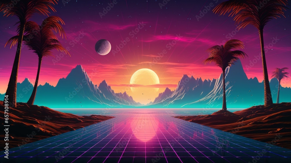 Visualiser retro wave wallpaper unreal engine Stock Illustration ...