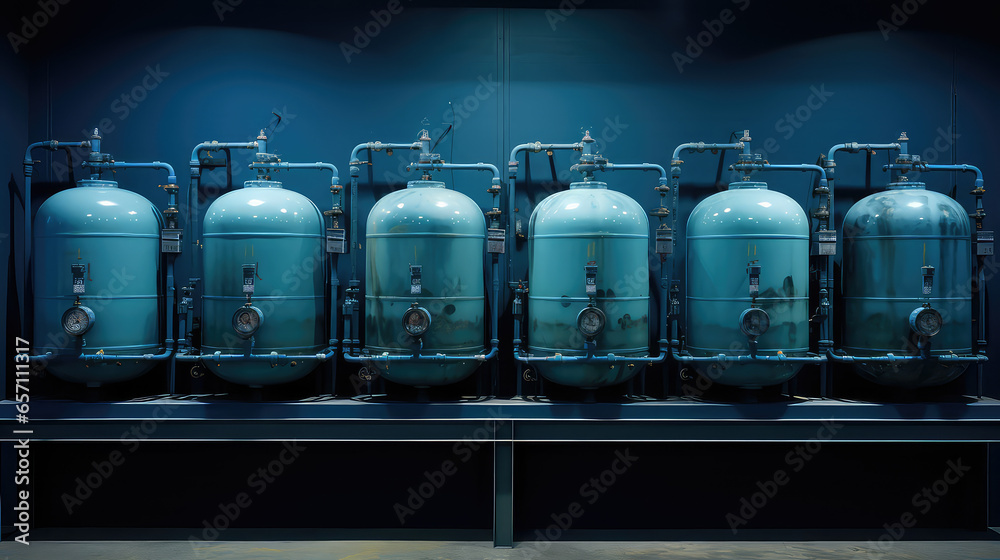 Lots of pressurized blue gas tanks. Gas industry, natural gas ...