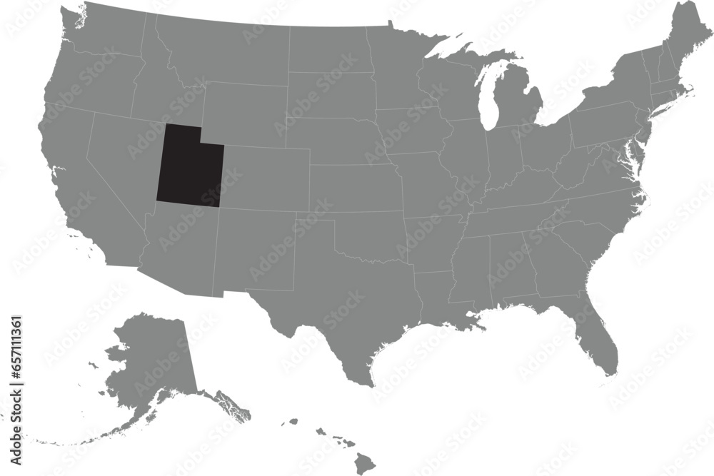 Black CMYK federal map of UTAH inside detailed gray blank political map ...