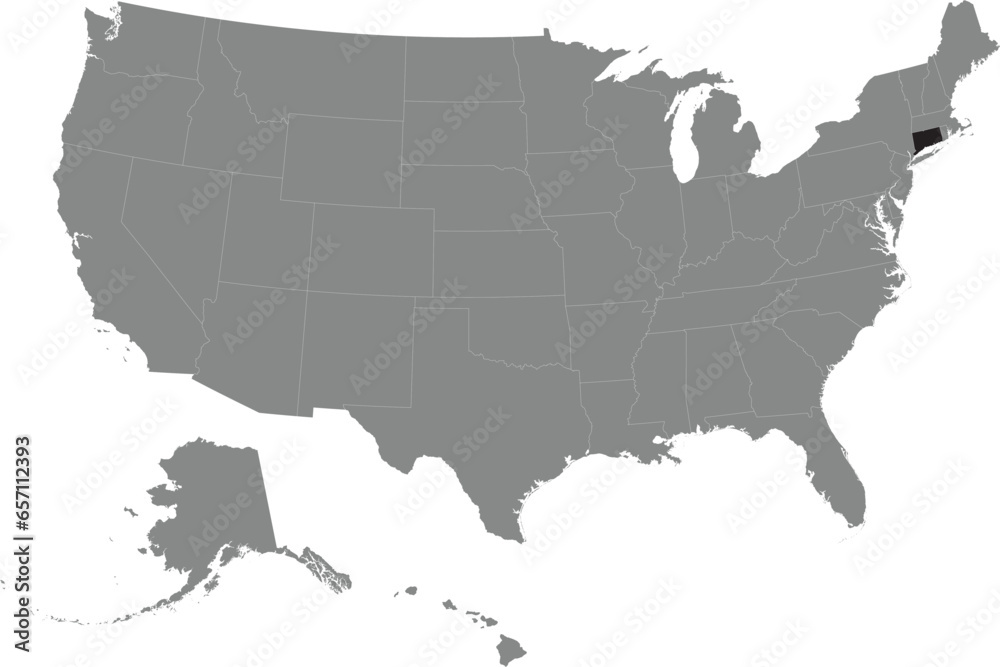Black CMYK federal map of CONNECTICUT inside detailed gray blank ...