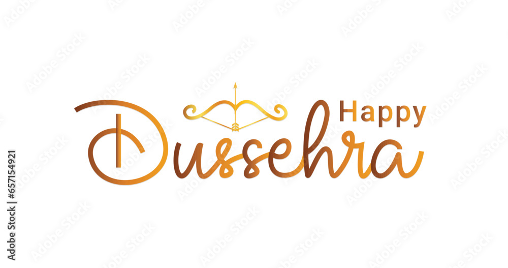 Happy Dussehra handwritten text with bow and arrow vector illustration ...