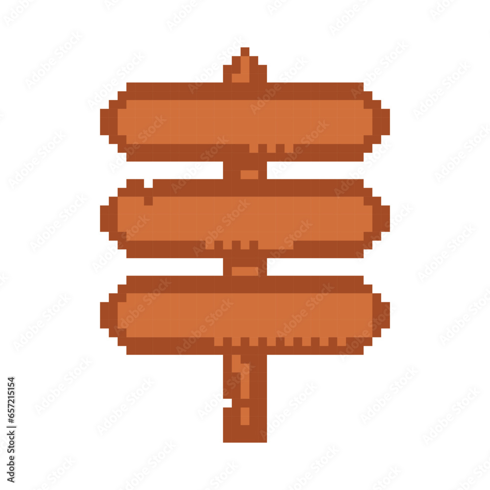 Pixel wooden roadside sign, old village, 8 bit timber roadside pointer ...