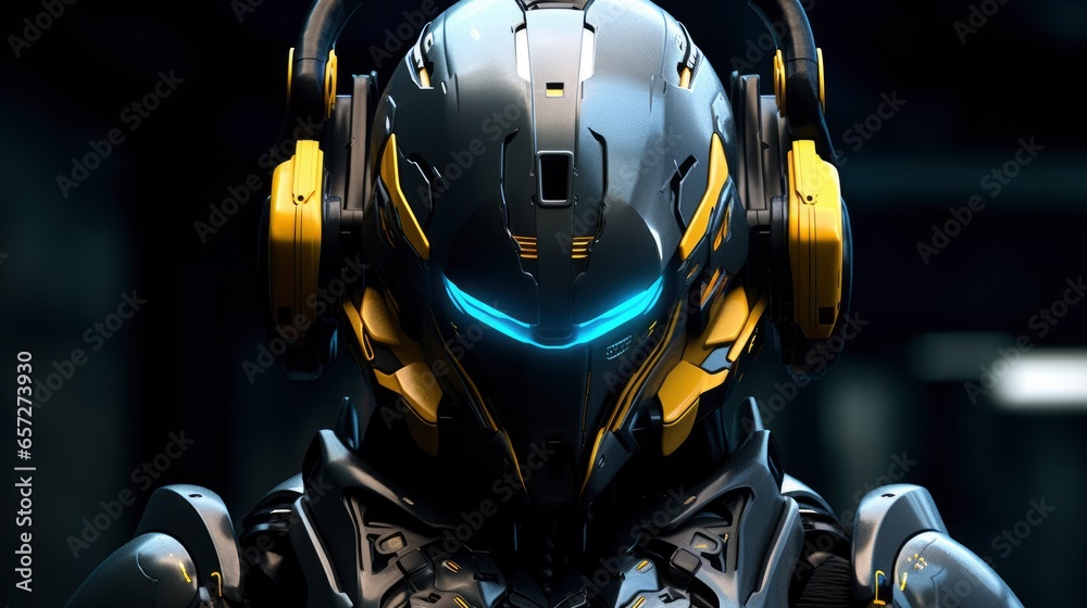 view a mech robot torso female head mech robot helmet, Background ...