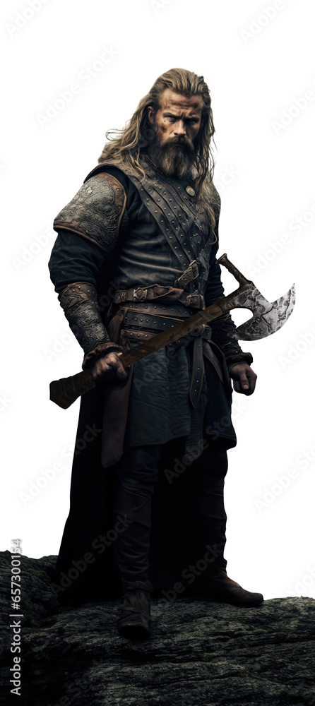 A handsome tough looking viking warrior. full view. transparent ...
