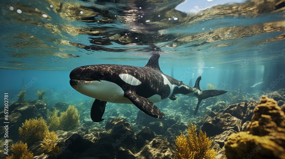 Killer whale, marine mammal washed ashore. A large representative of ...