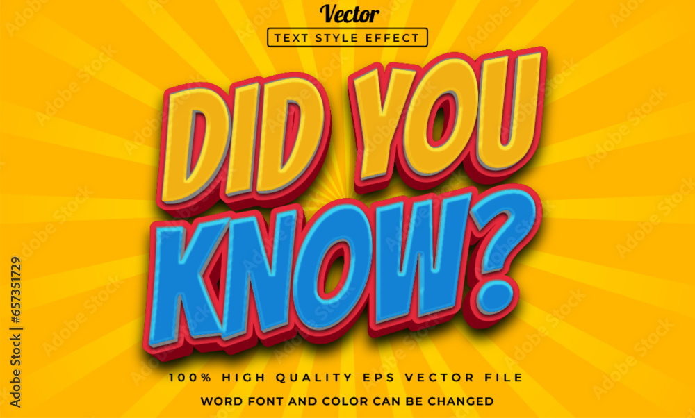 Did you know text editable style effect template Stock Vector | Adobe Stock