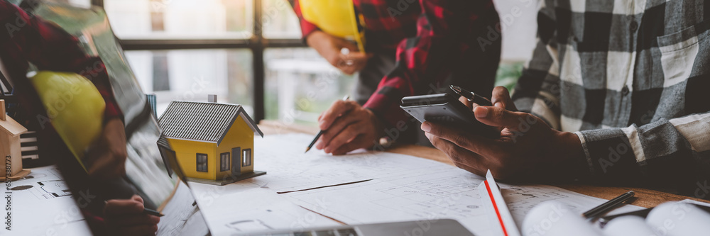 Architecture Engineer Teamwork Meeting, Drawing and working for ...