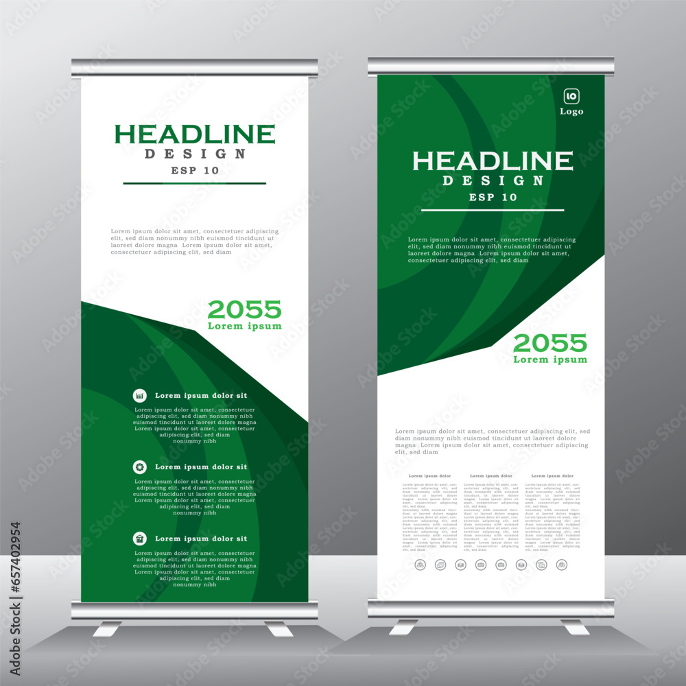 Vector de Stock Geometric shape roll up banner design template, green ...