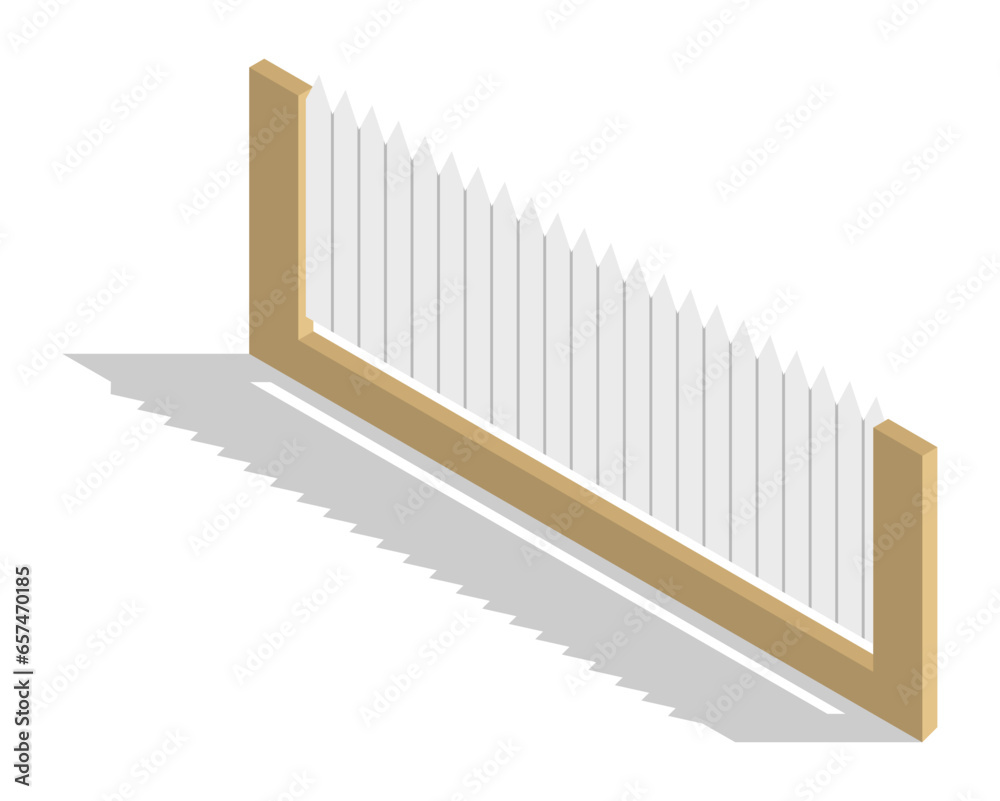 Isometric fence icon. Urban real estate boundary element. Spans fences ...