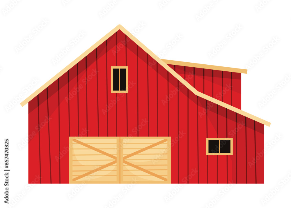 Barn icon. Farmyard architecture building. Cartoon farm shed. Wooden ...