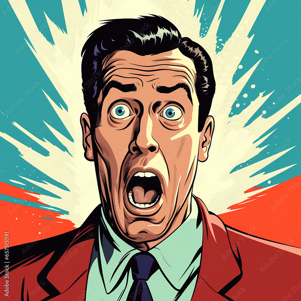 Stock-Illustration „Pop Art style comic book panel with terrified man ...