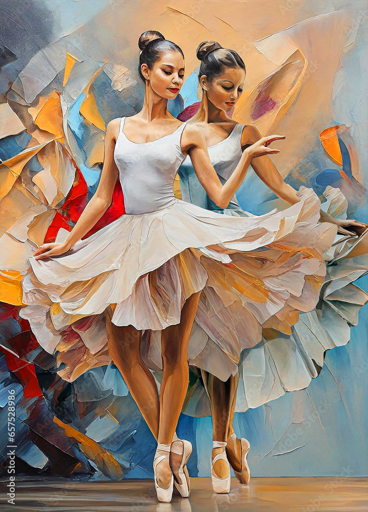 oil painting of girl ballerina dancing abstract figure. collection of ...