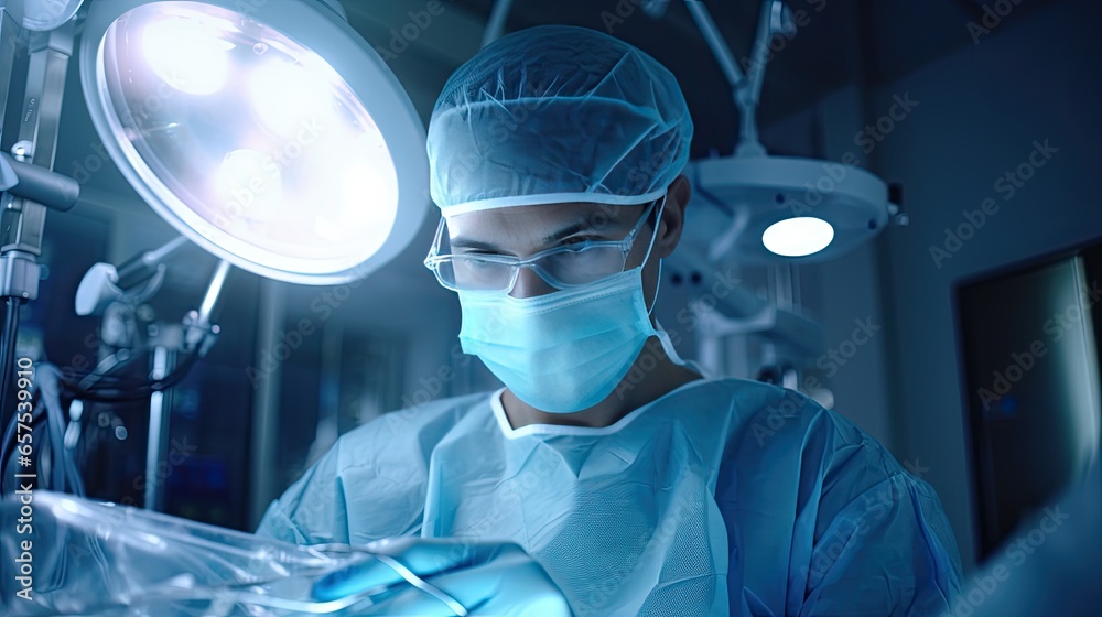 Male medical model in surgical attire, prepping for a surgery, set in ...