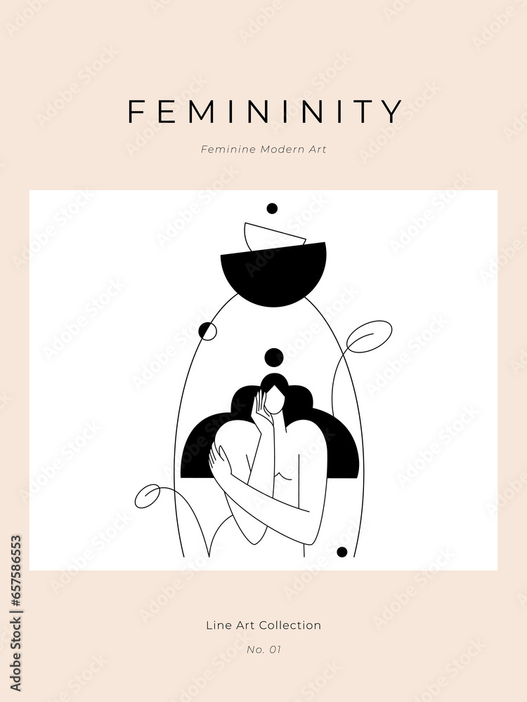 Contemporary abstract print. Nude female body, woman silhouette ...