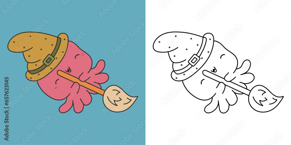 Cartoon Halloween Octopus Clipart for Coloring Page and Illustration ...