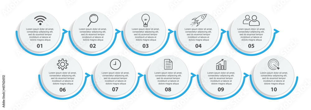 Business Infographic Template Design. Timeline with 10 marketing steps ...