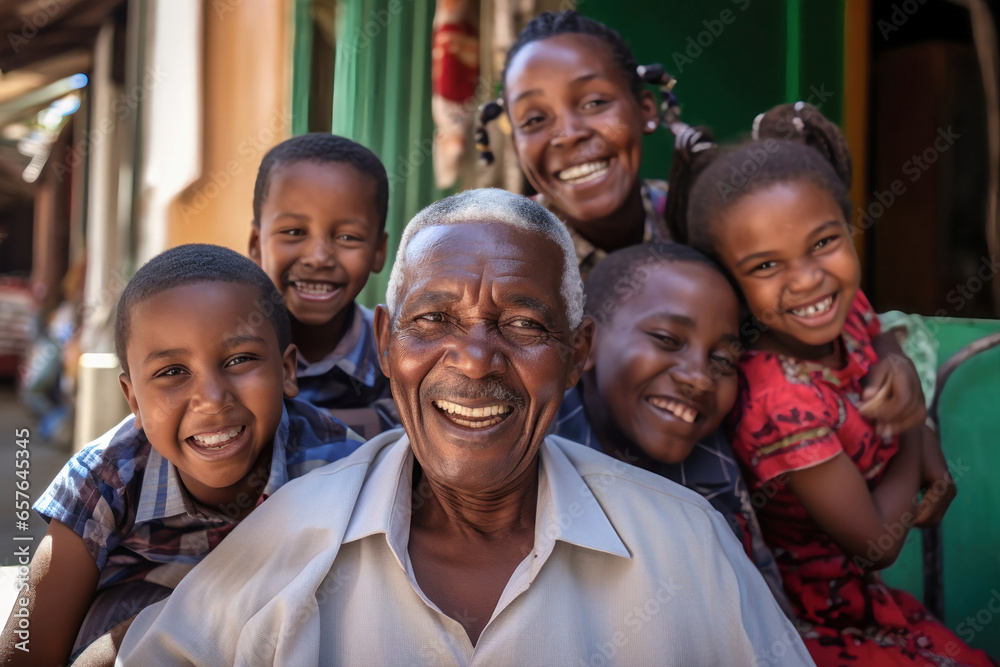 African American family together. Family photo of grandfather, with ...