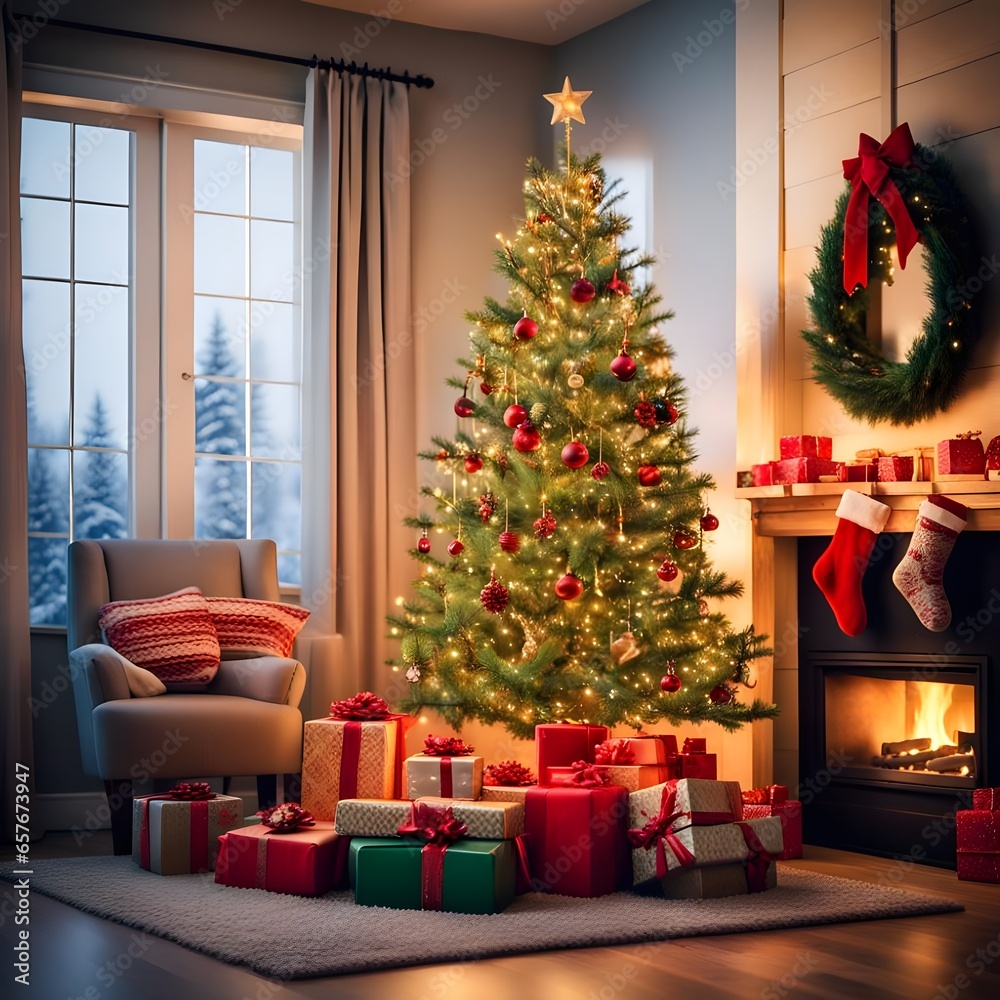 In this heartwarming Christmas scene, the interior home radiates cozy ...