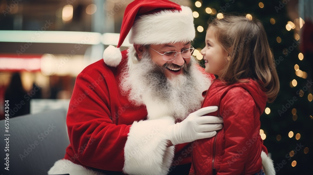 children as they meet Santa at the mall. Focus on genuine reactions and ...