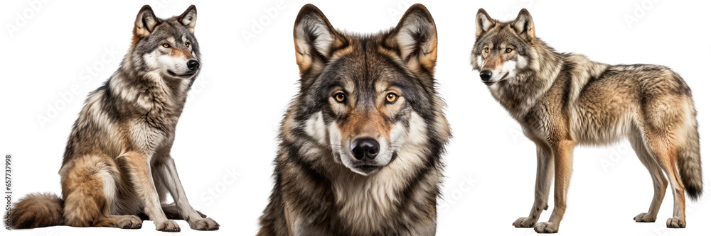 grey wolf collection (sitting, portrait, standing), animal bundle ...