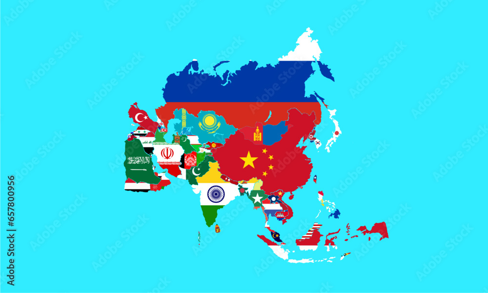 map of the Asia continent with every country's flag. Stock Vector ...