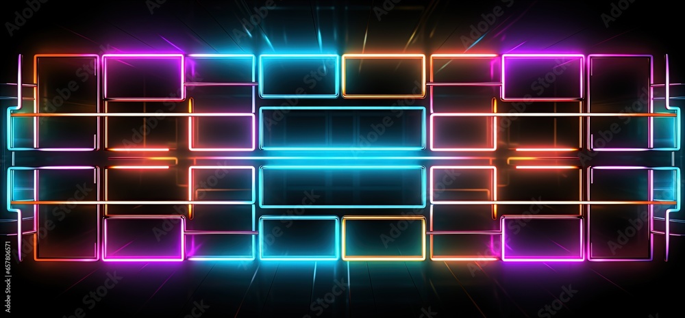 Cyberspace with neon colors and geometric shapes, cubicles, gaming ...