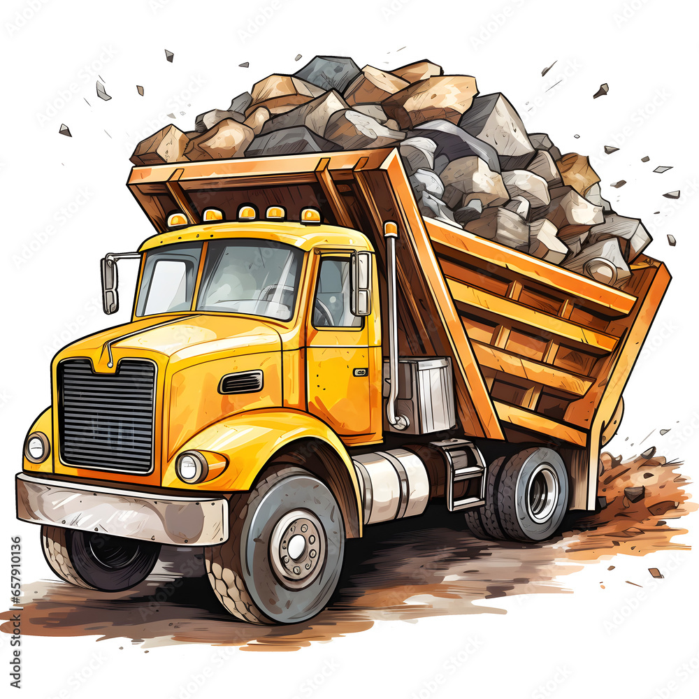 cartoon clipart of a dump truck unloading materials at a construction ...