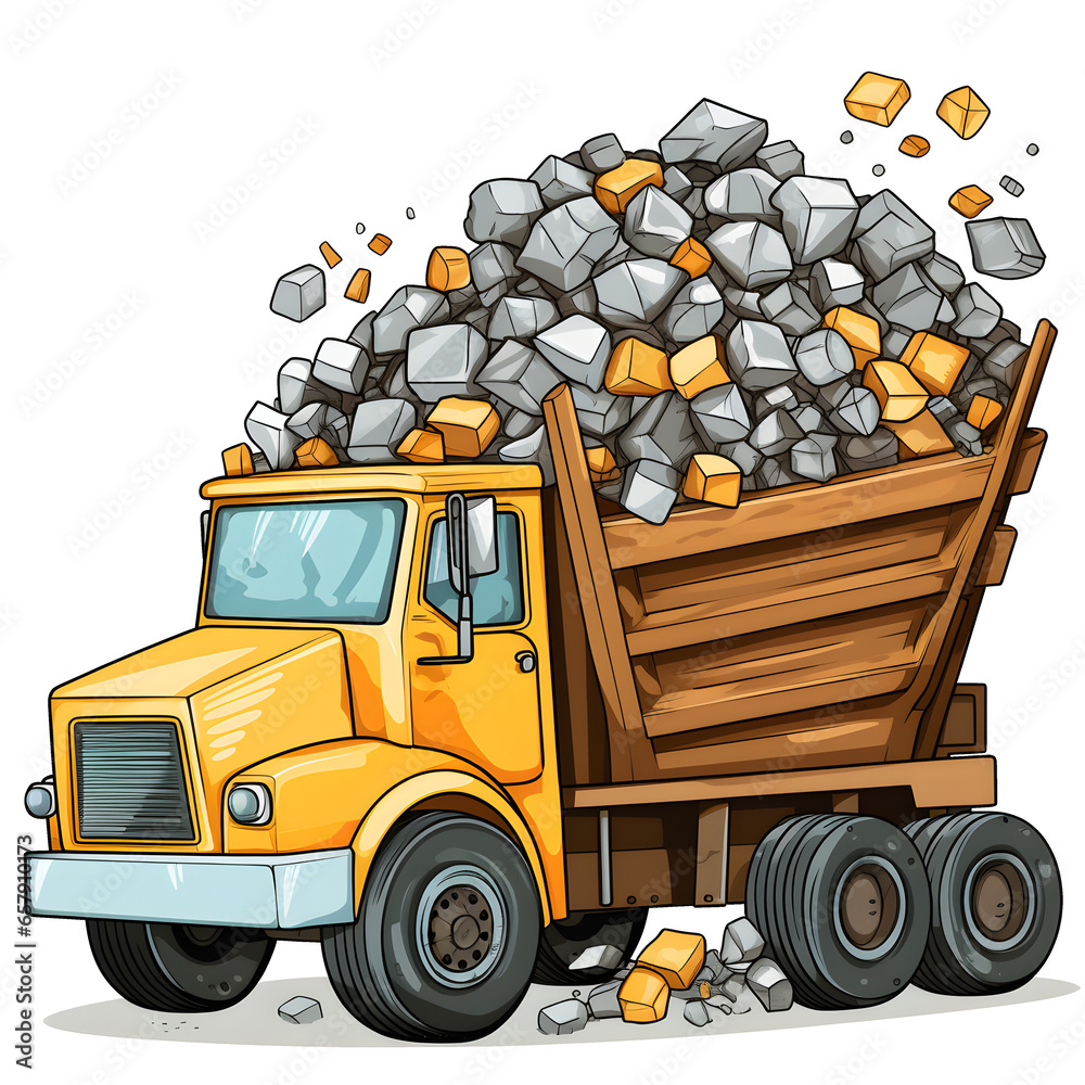 cartoon clipart of a dump truck unloading materials at a construction ...