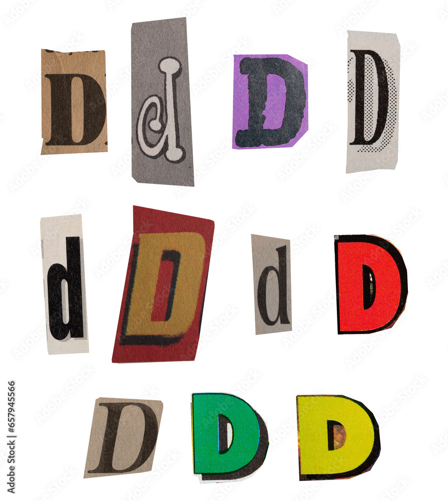 Ransom letter font D from printout magazine cutout, collage element for ... Ransom letter font D from printout magazine cutout, collage element for ...