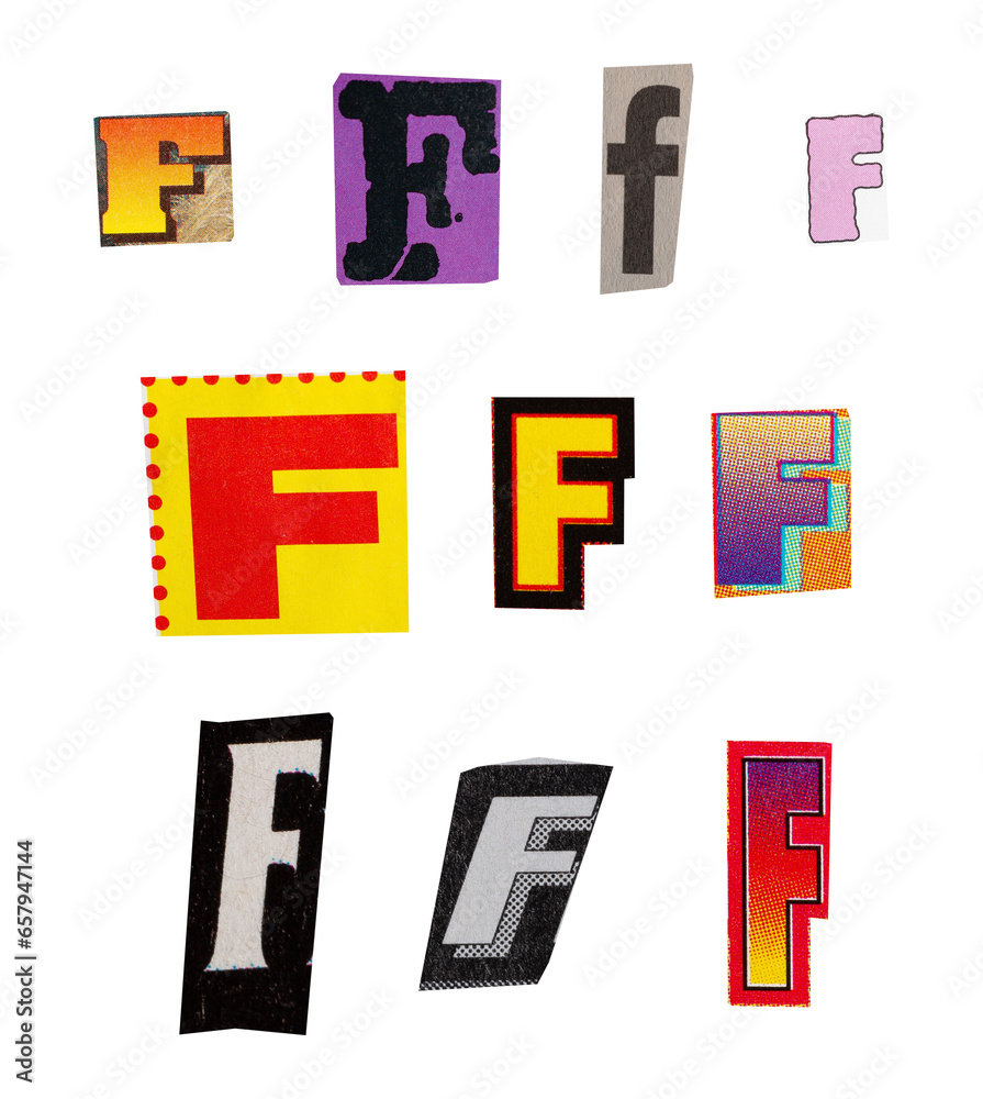 Ransom letter font F from printout magazine cutout, collage element for ...