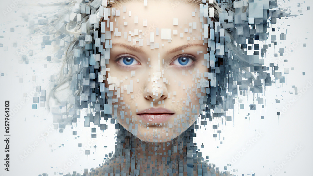 Composited illustration of a digital woman. Surreal fantasy. Symbolic ...