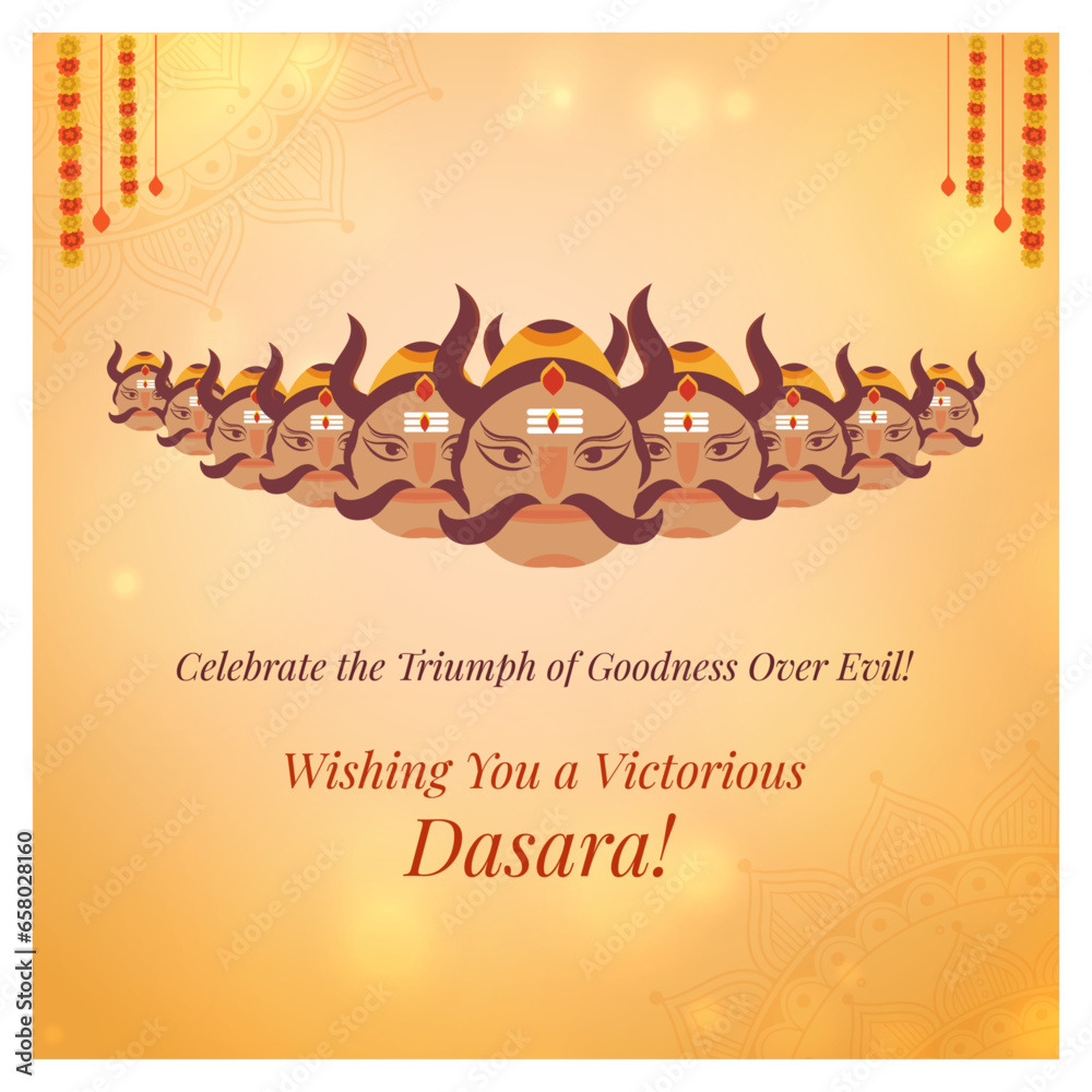 Happy Dussehra Wishes Template. illustration of Ravana. Dasara ...