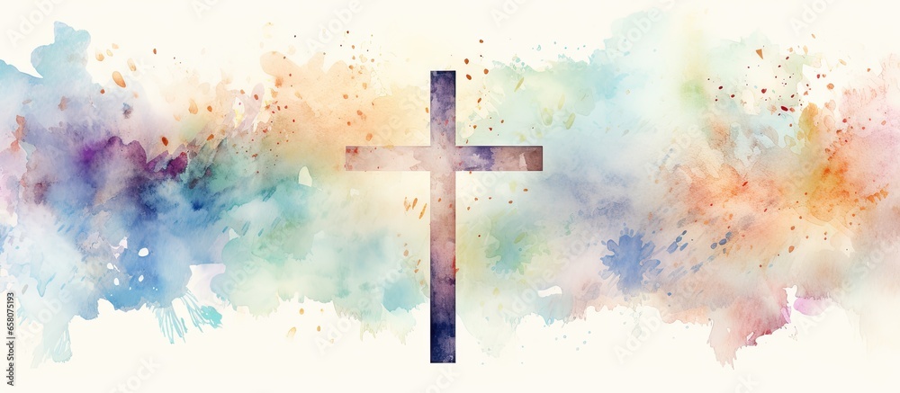 Christian cross clipart with watercolor Easter theme border and banner ...