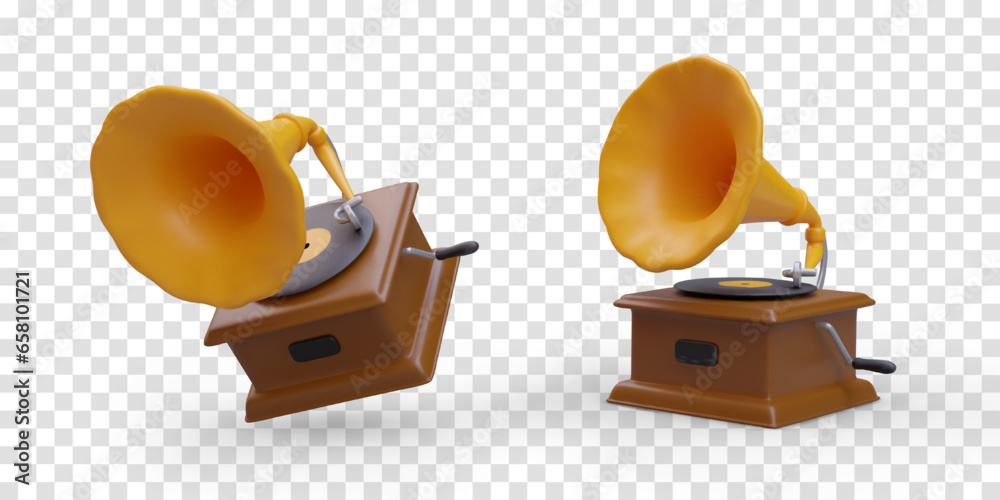 Realistic gramophone. Isolated illustrations in cartoon style. Detailed ...