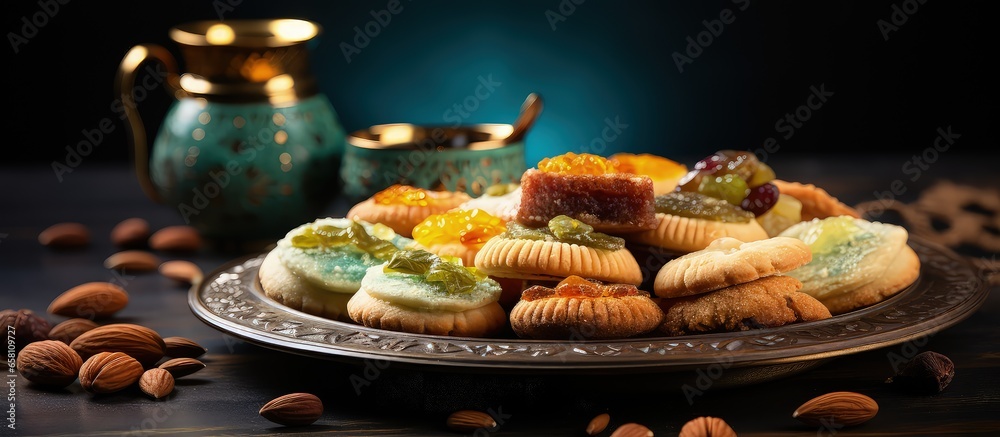 Traditional Arabic Eid al Adha and Eid al Fitr sweets including maamoul ...