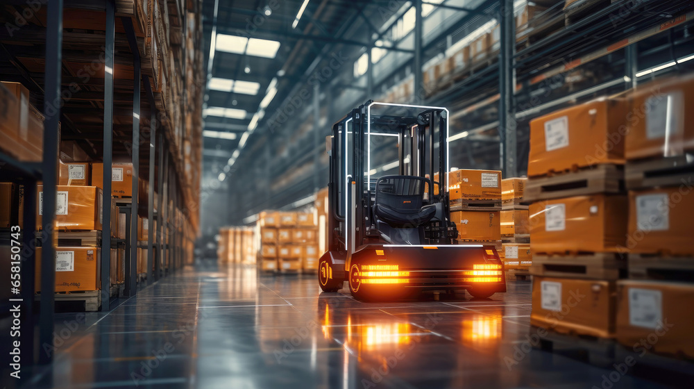 Automated Forklift doing storage in a warehouse managed by machine ...