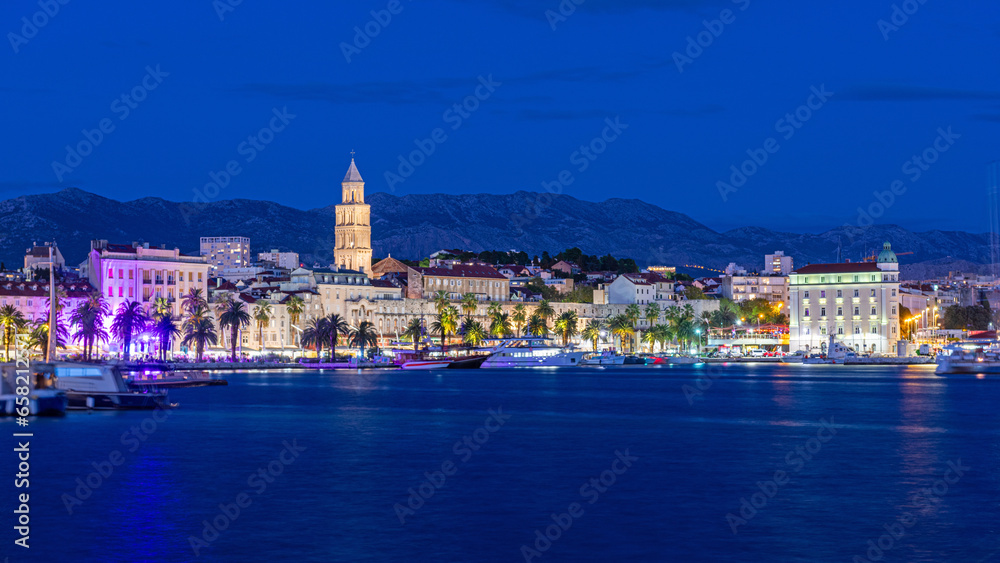 Split, Croatia. Amazing Split city waterfront panorama at night ...