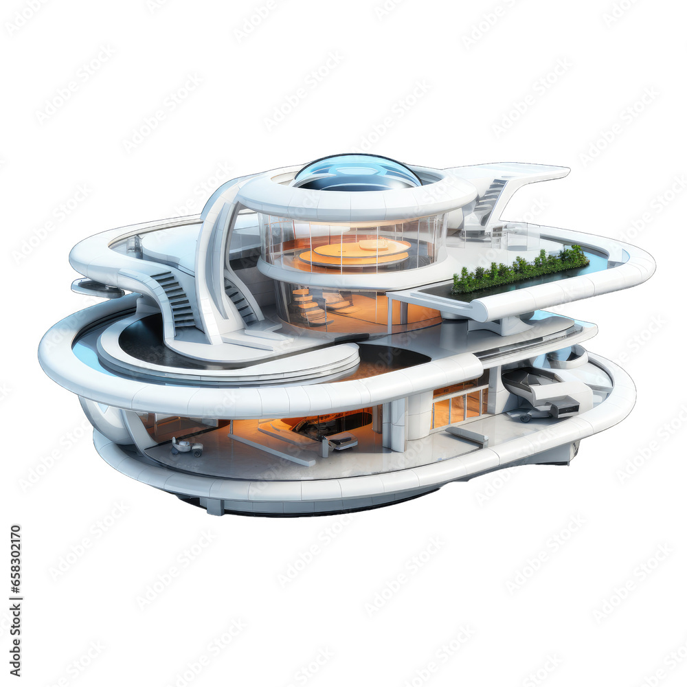 Futuristic house of the future isolated on transparent and white ...
