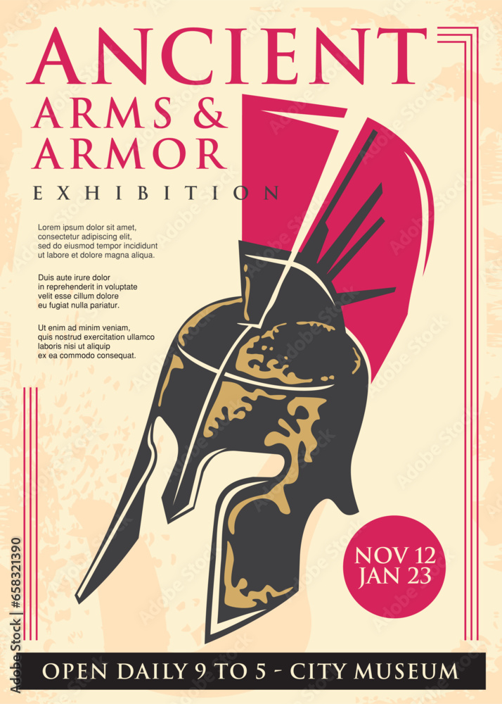 Historic museum exhibition poster design with Spartan or ancient Greek ...
