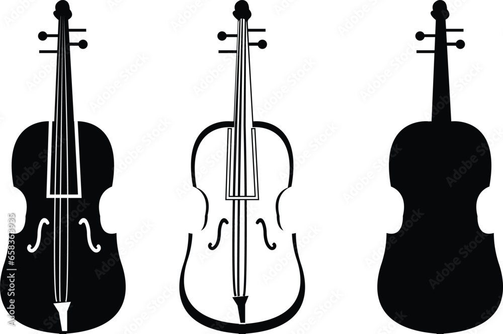 violin with bow icon set. simple vintage music violin vector symbol for ...