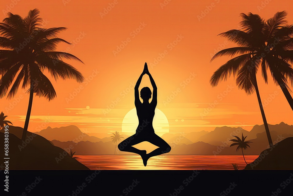 Yoga Day With Sunset Background. Сoncept Benefits Of Yoga, Sun ...