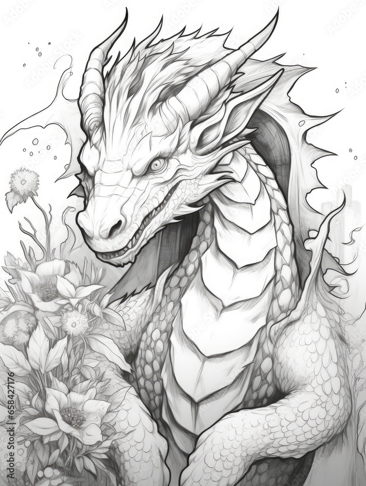 Dragon drawing, coloring page. A symbol of the Chinese New Year and ...